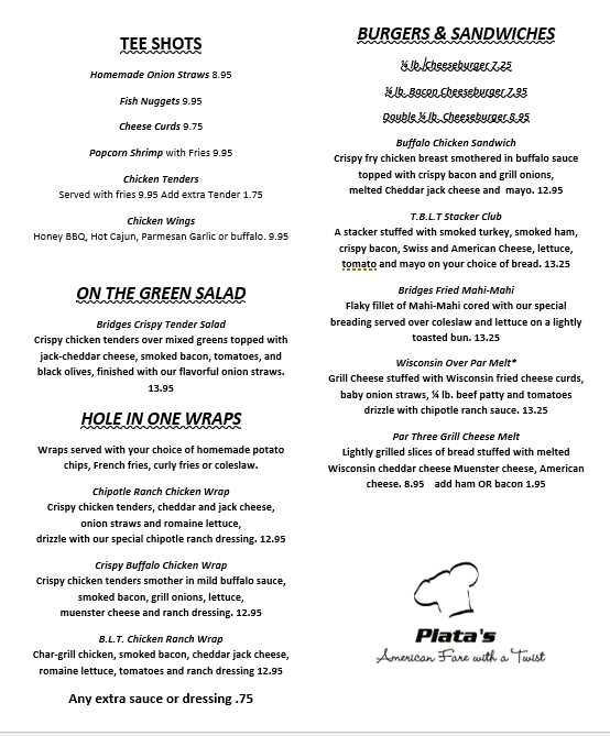 Menu - The Bridges Golf Course
