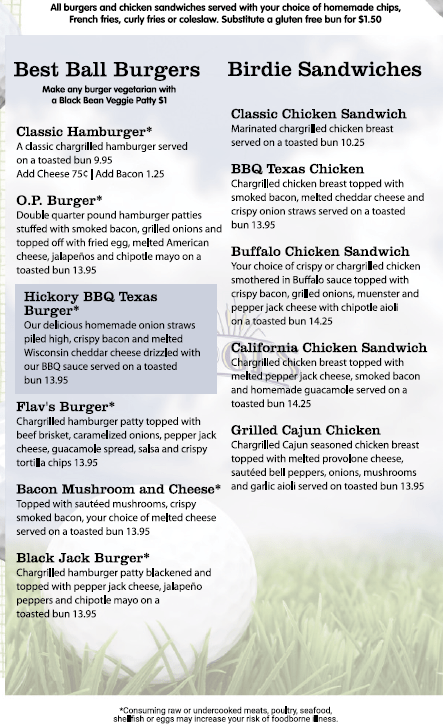 Menu - The Bridges Golf Course
