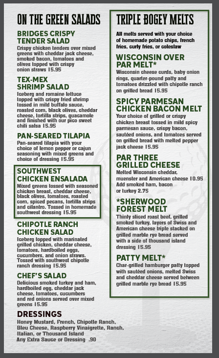 Menu - The Bridges Golf Course